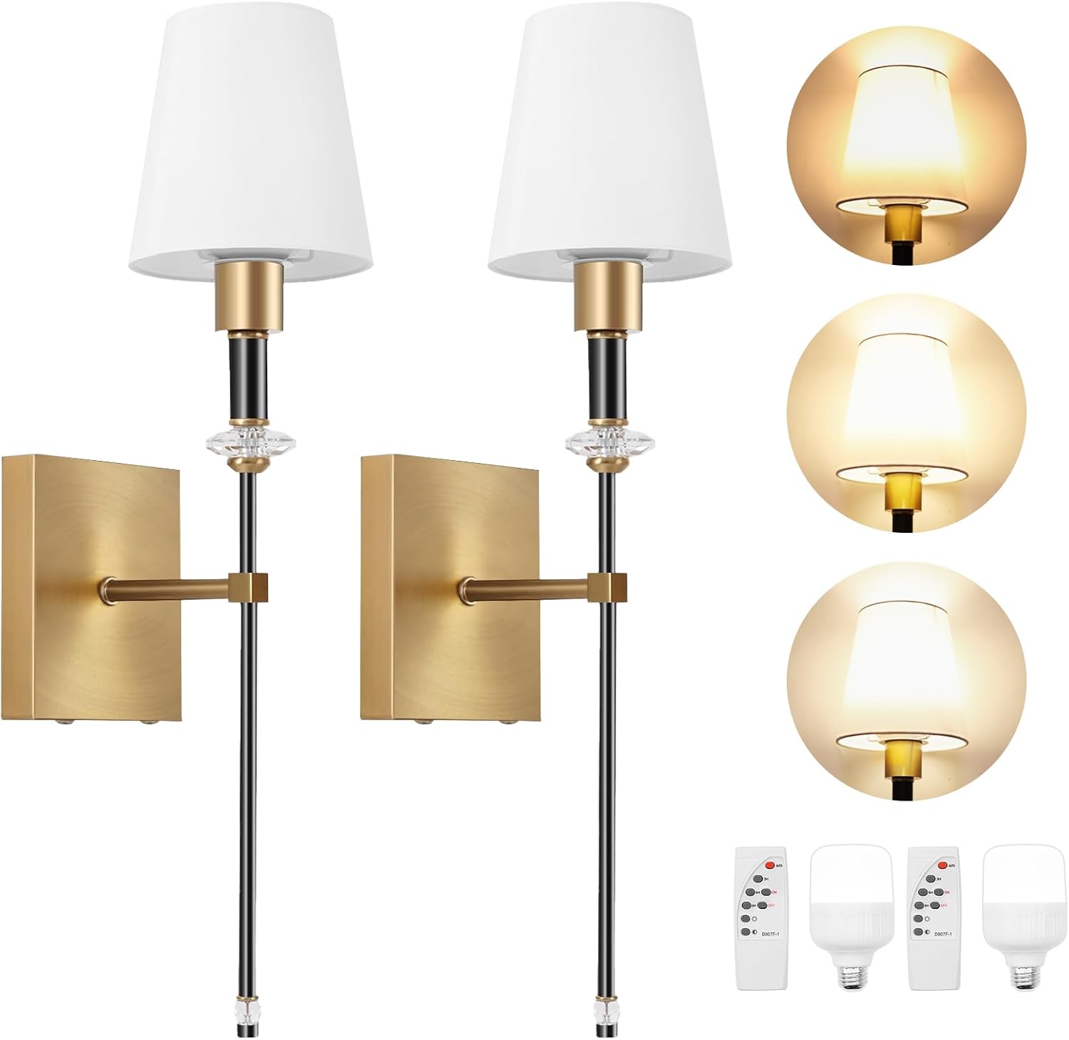 Battery Operated Wall Sconce Set of 2, Wireless Rechargeable Wall ...