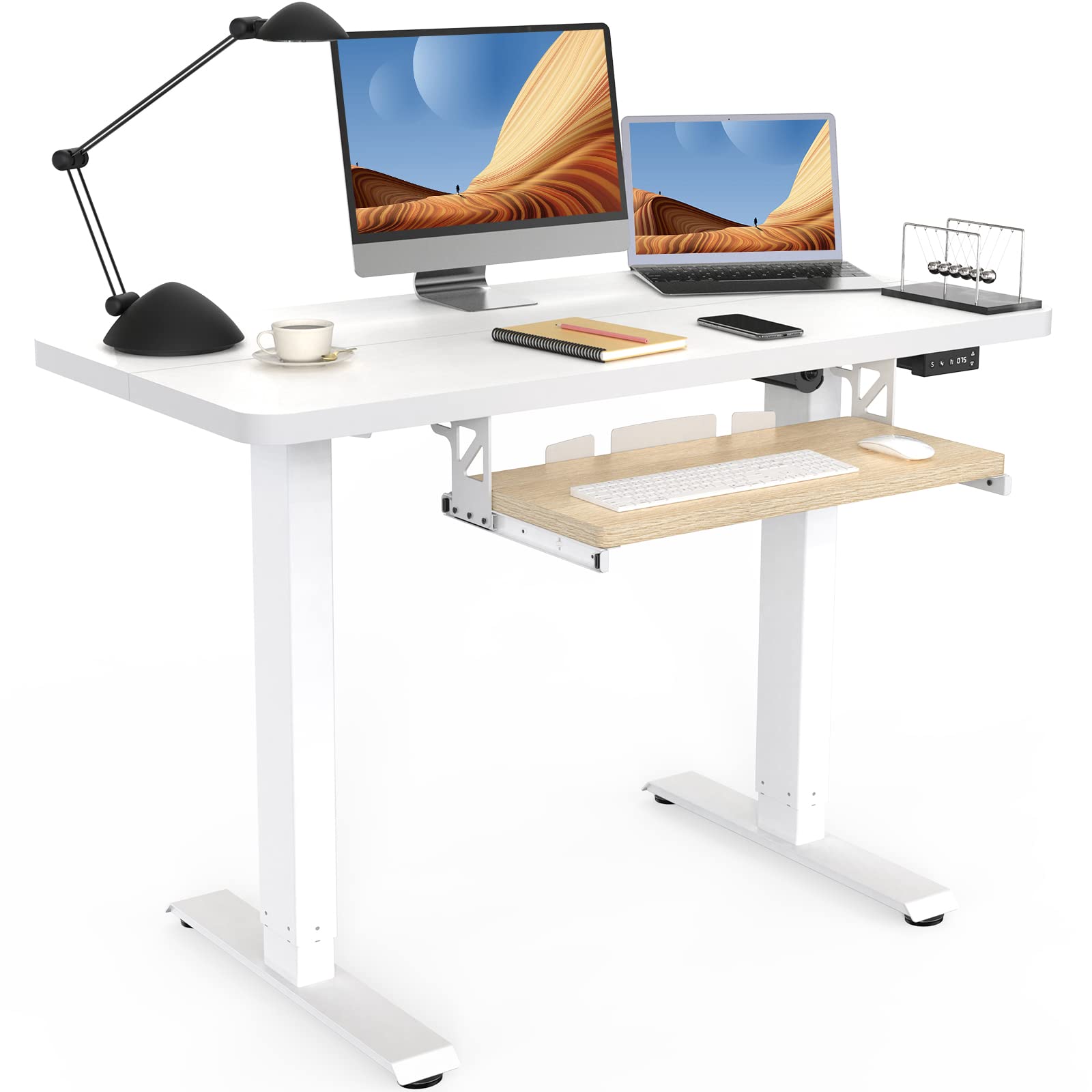 Buy JOY worker White Electric Standing Desk with Light Wood Keyboard ...