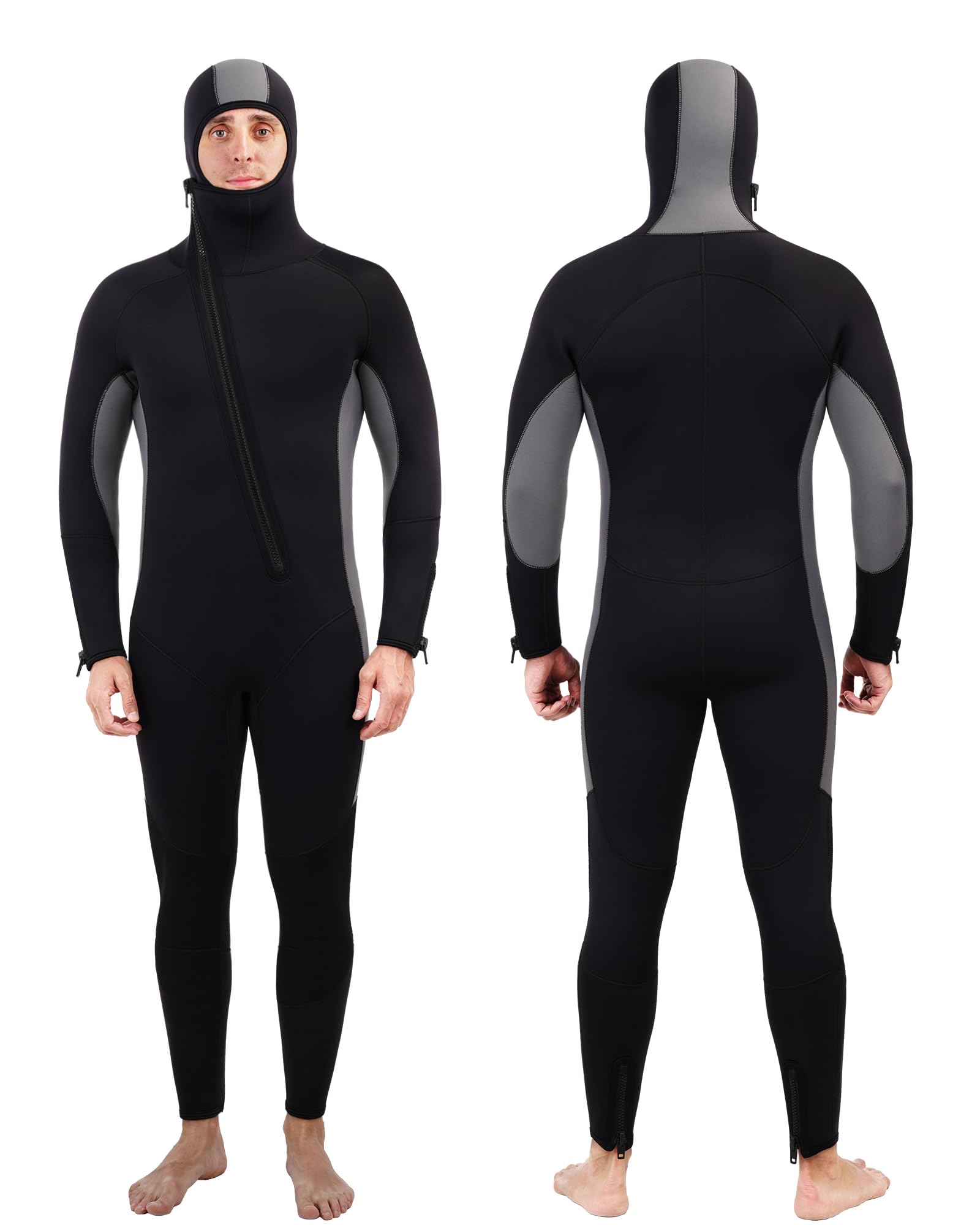 REALON Mens Wetsuit 5mm Full Scuba Diving Suit Front Zipper Hoodie ...