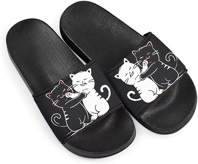 Amazon.com | GETELINSENG Summer Flat Slide Sandals For Womens Black Cat ...