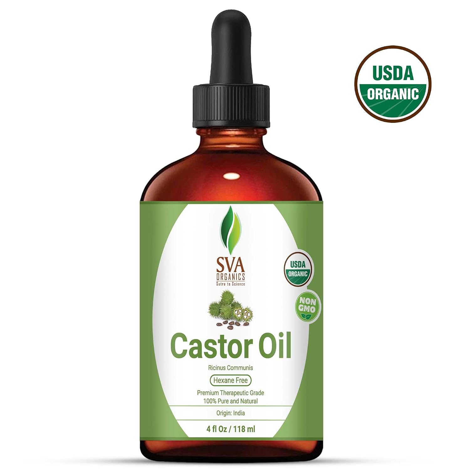 Buy SVA ORGANICS 100% PURE CASTOR OIL WITH DROPPER 4 Oz (118 ML ...