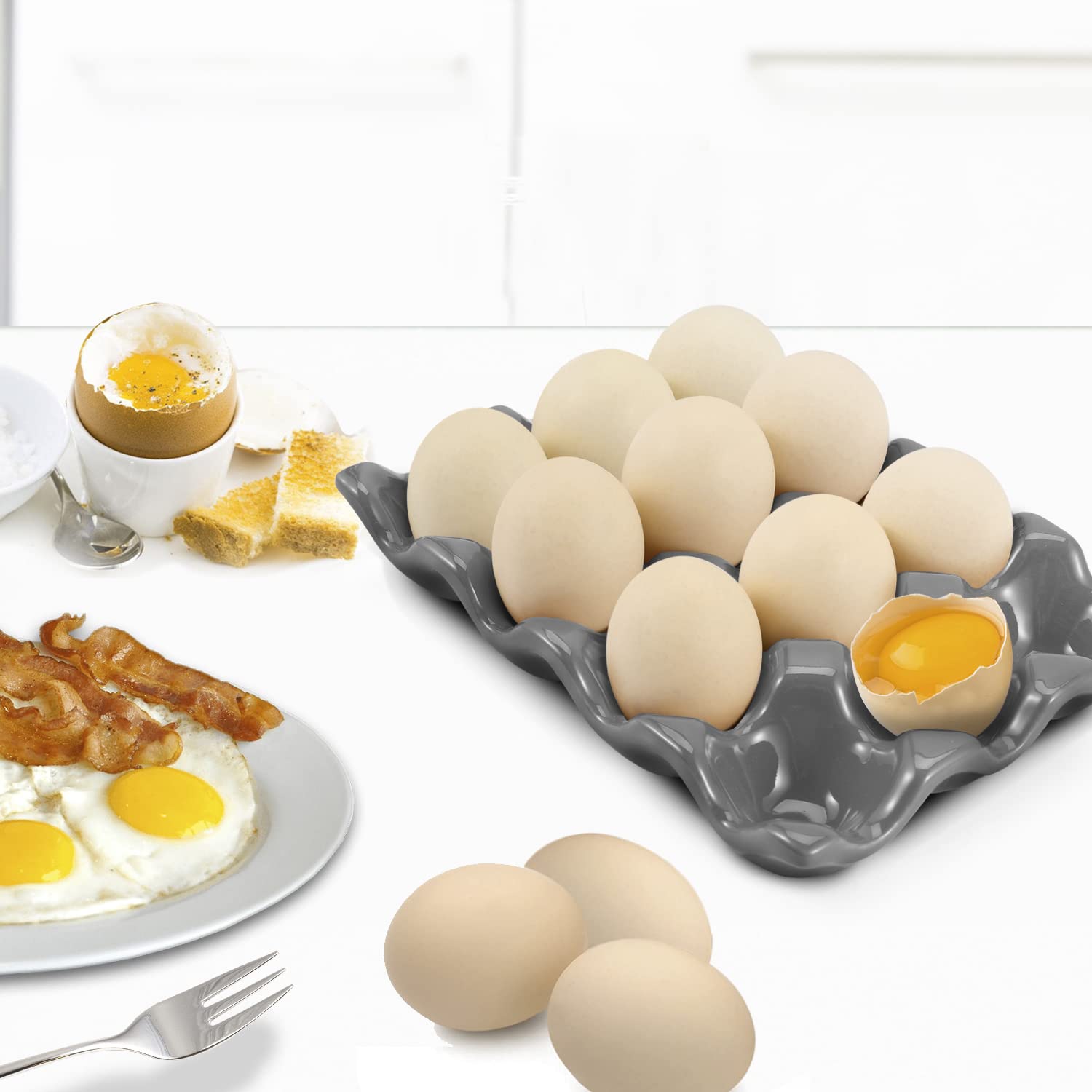 Snapklik.com : Flexzion Ceramic 12-Cup Egg Tray - One Dozen Porcelain ...
