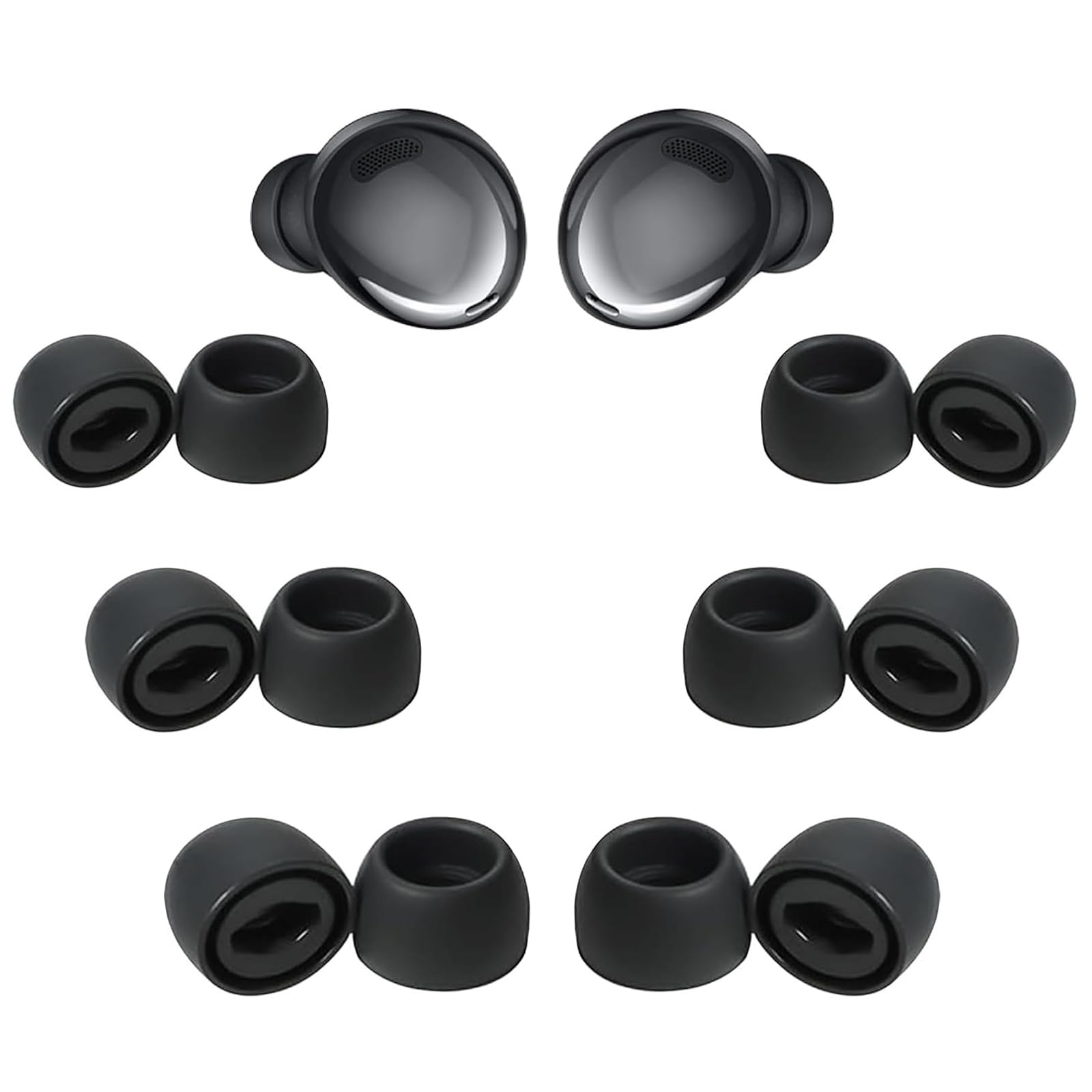 6 Pairs Replacement Earbud Tips for Galaxy Buds Pro, Black Silicone Non ...