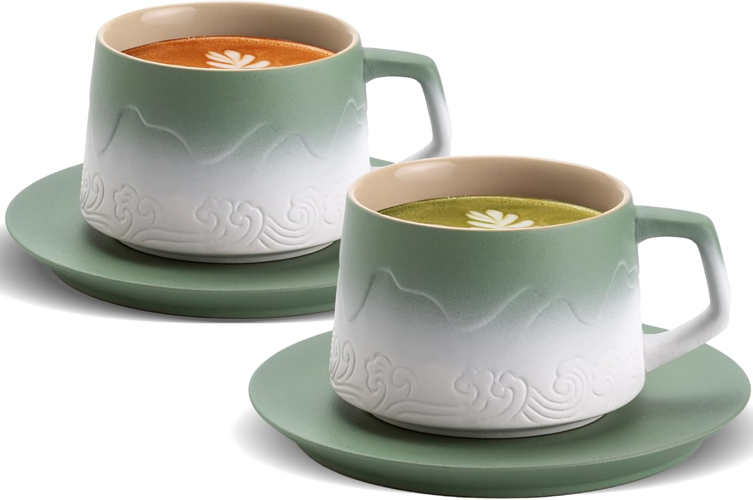 Amazon.com | ZENS 8 Ounce Artistic Cappuccino Cups Set of 2, Embossed ...