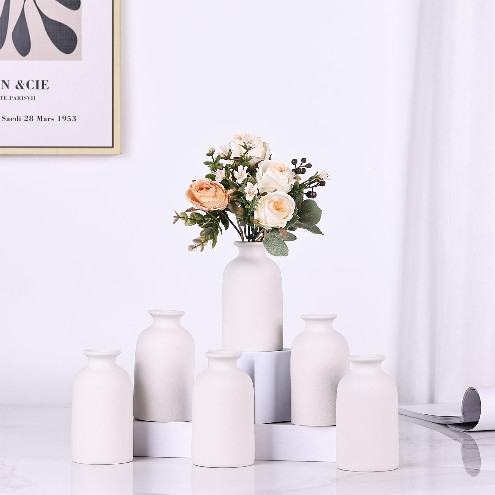Amazon.com: 6 Pack Small White Vase, Modern Boho Vases for Dry Flowers ...