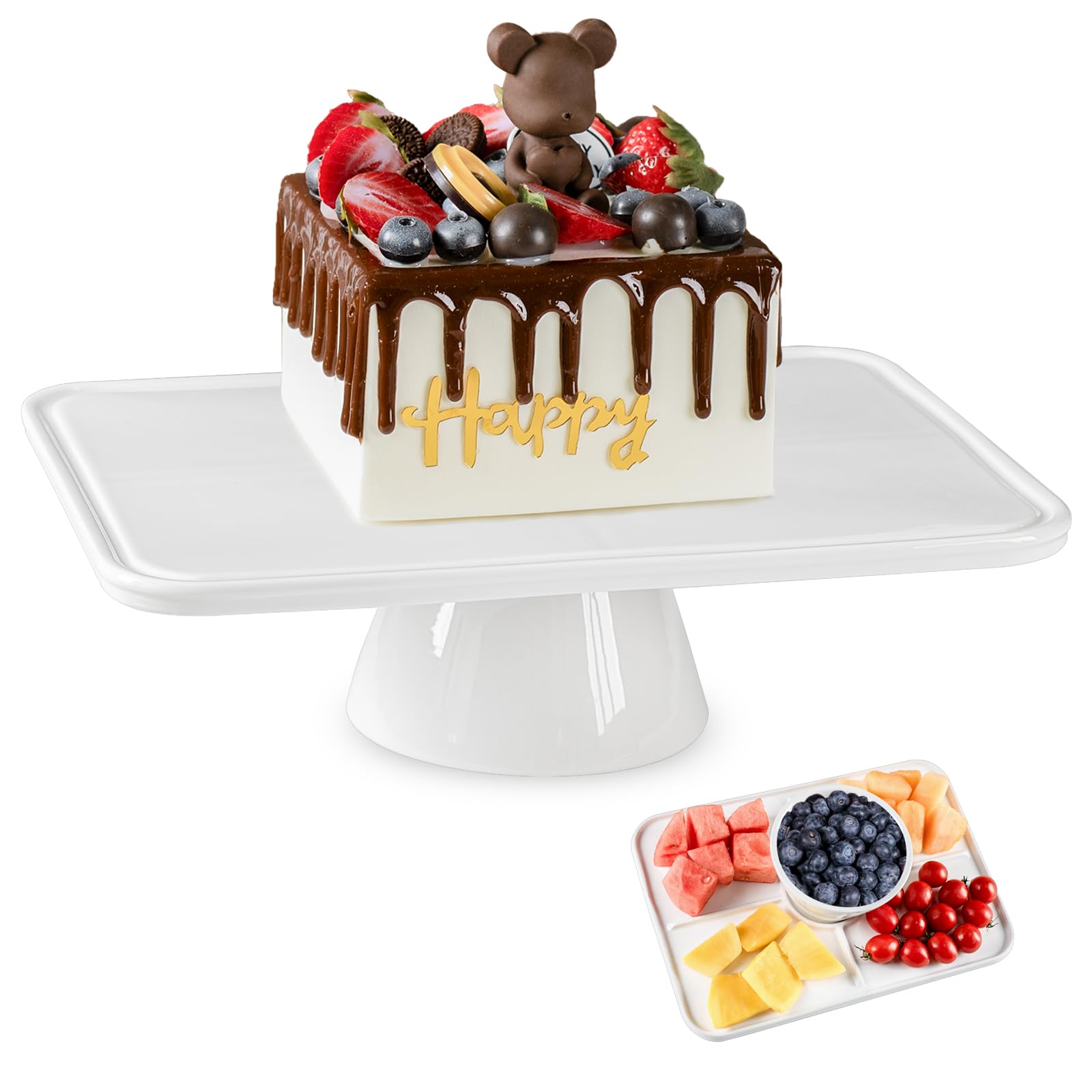 Amazon.com: Cikiciki Cake Stand, 13 Inch Rectangular Ceramic Cake ...