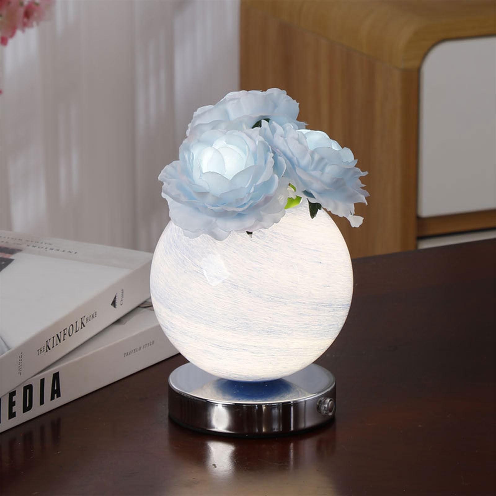 Flower Table Lamp, Rechargeable Cordless Lamp Rose Light 3 Colors ...