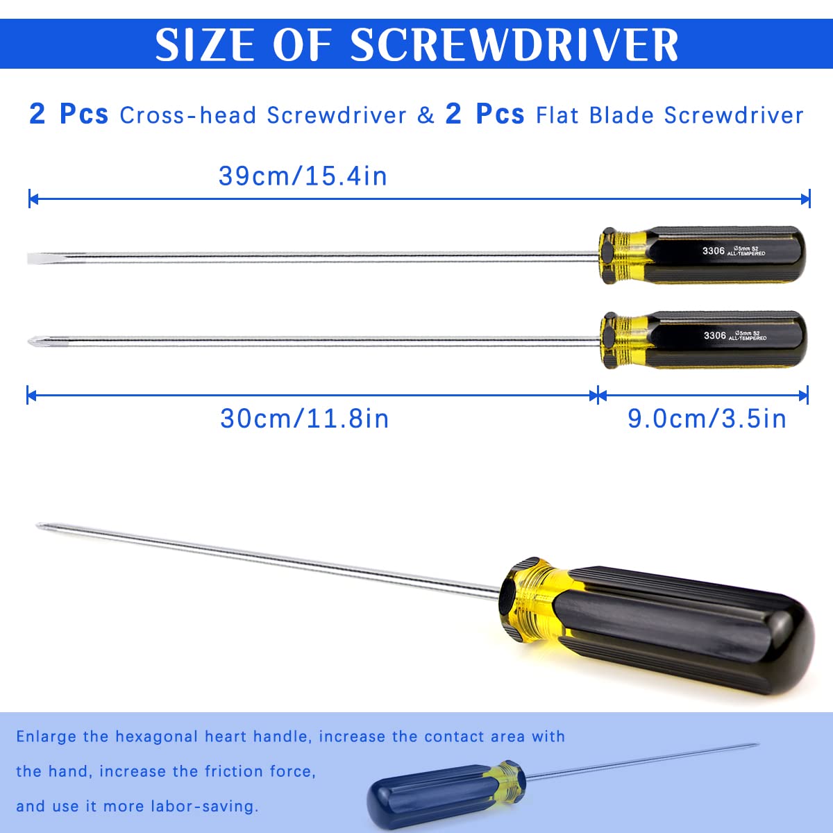 Slotted and Phillips Screwdriver, 2 PCS 15″ Long Screwdriver Set ...