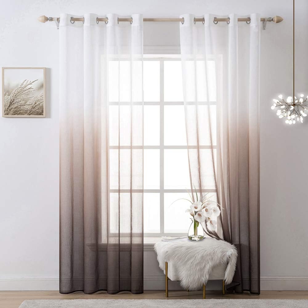 Amazon.com: MIULEE 2 Panels Linen Sheer Curtain Voile Grommet Top Semi ...