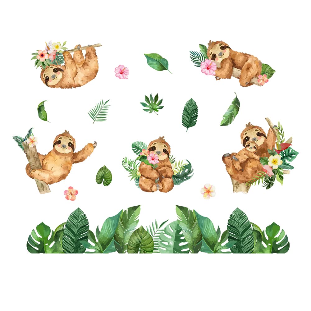 Amazon.com: SUPERDANT Funny Sloth Wall Stickers Tropical Plants Flowers ...