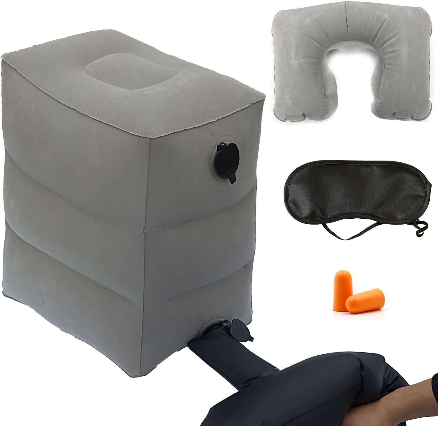Quickly Inflatable Travel Foot Rest Pillow Set | Adjustable Height Leg ...