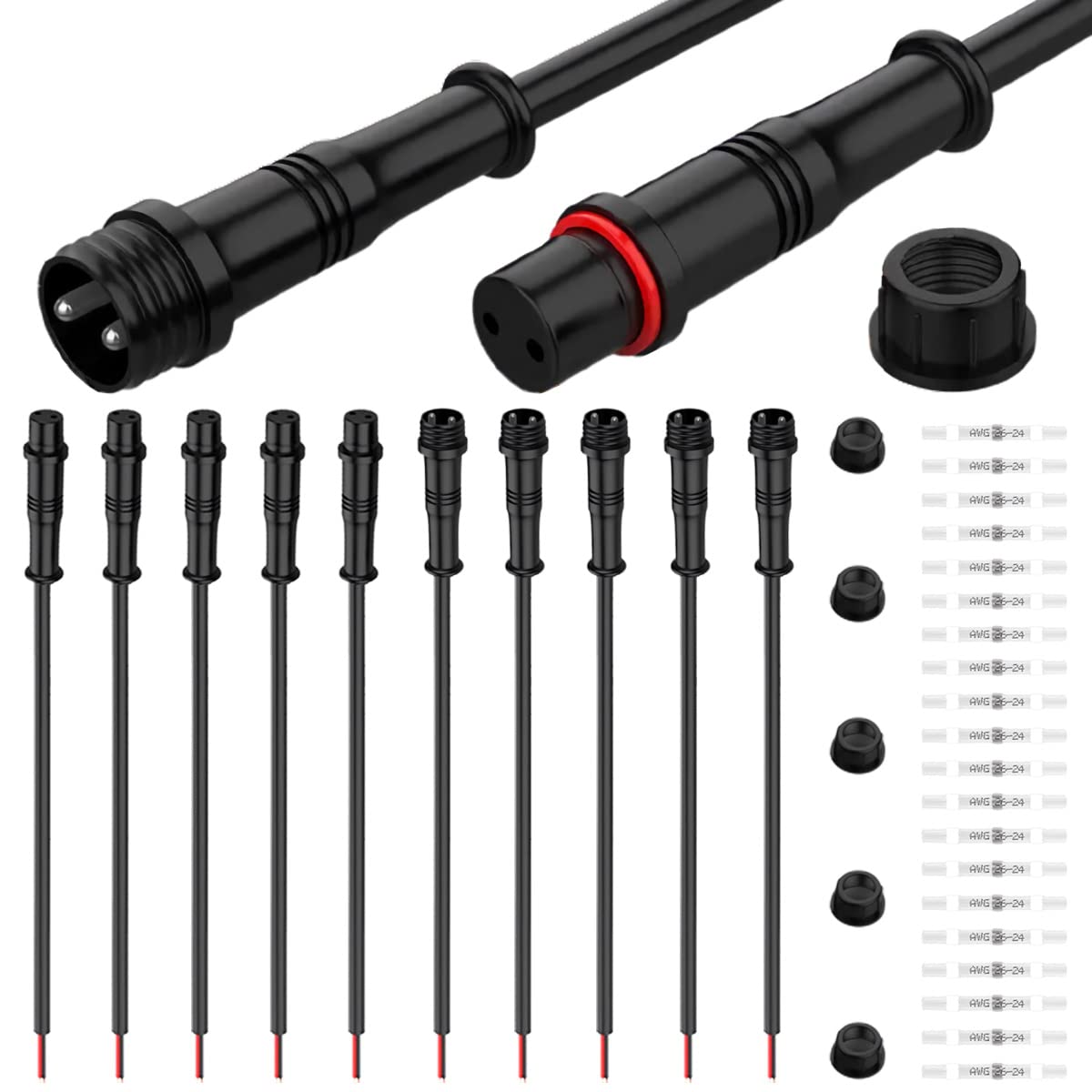 DKARDU 5 Pairs Waterproof 2 Pin LED Connector Cable Set - Male & Female ...