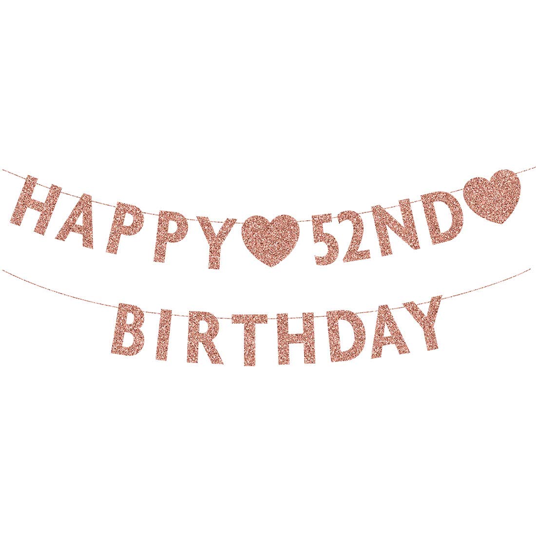 Amazon.com: Rose Gold 52nd Birthday Banner, Glitter Happy 52 Years Old ...