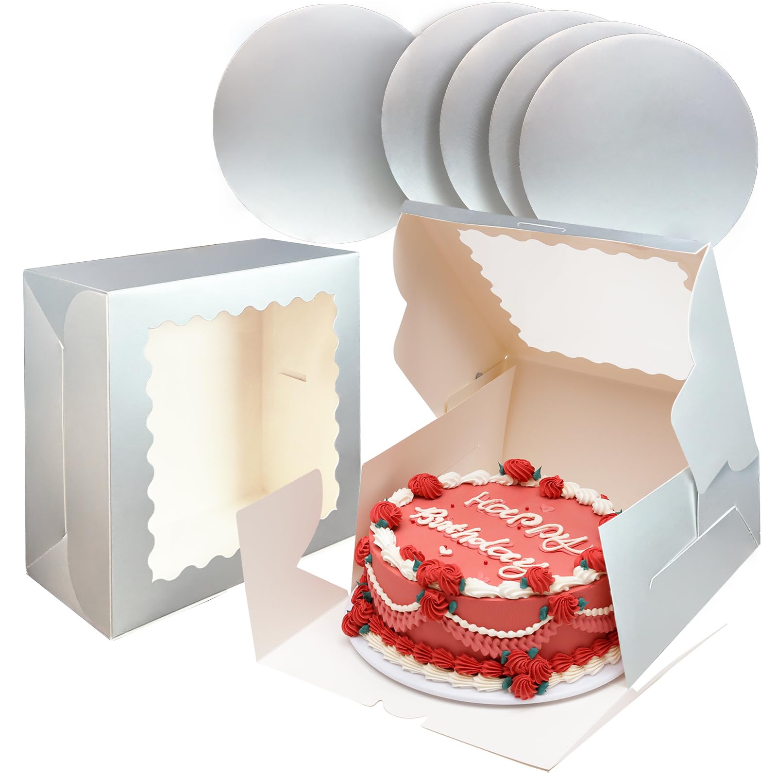 Amazon.com: Bakepacker 10x10x5 inches Cake Boxes with Window 18-Packs ...