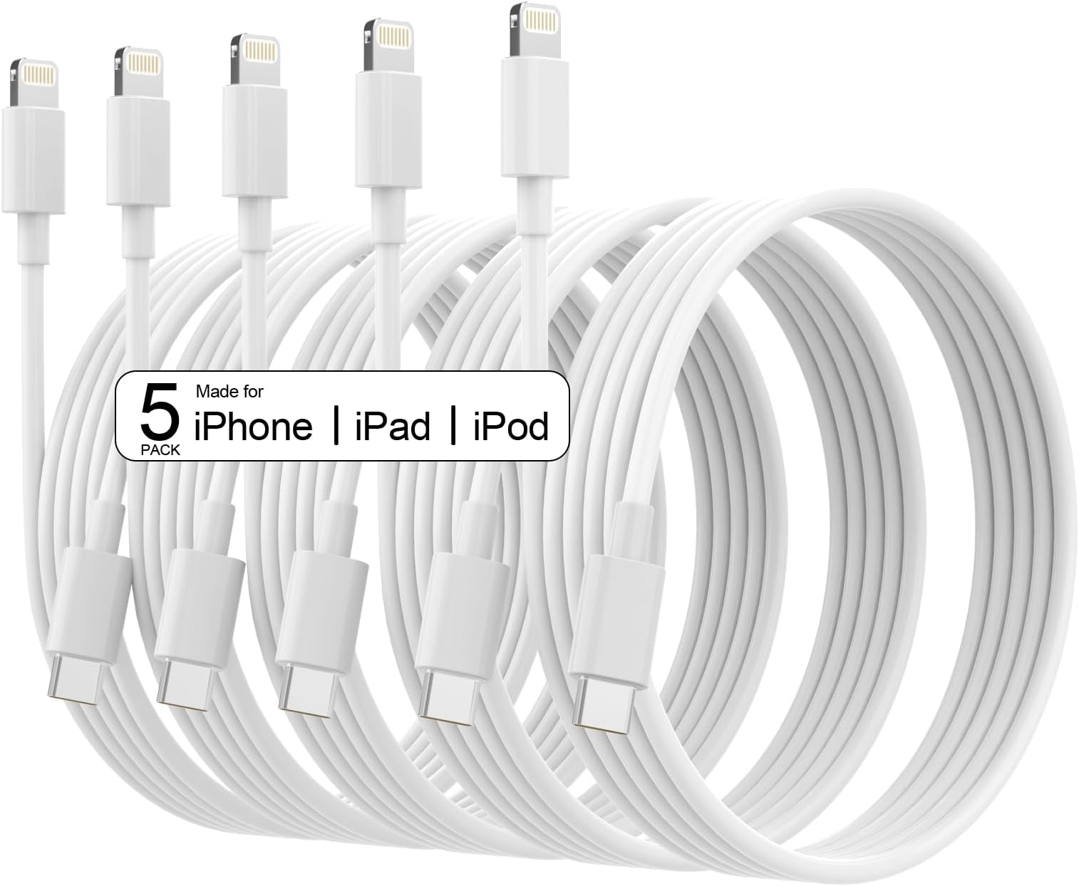Amazon.com: RCTech USB C to Lightning Cable 3Pack 6FT [MFi Certified ...