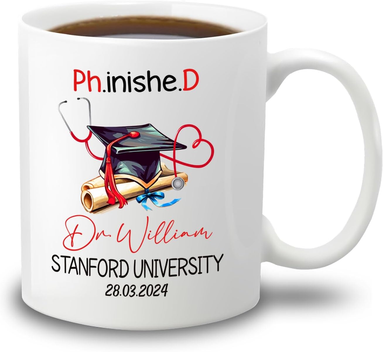 Amazon.com: Personalized Graduation Phd Phinished White Coffee Mug ...