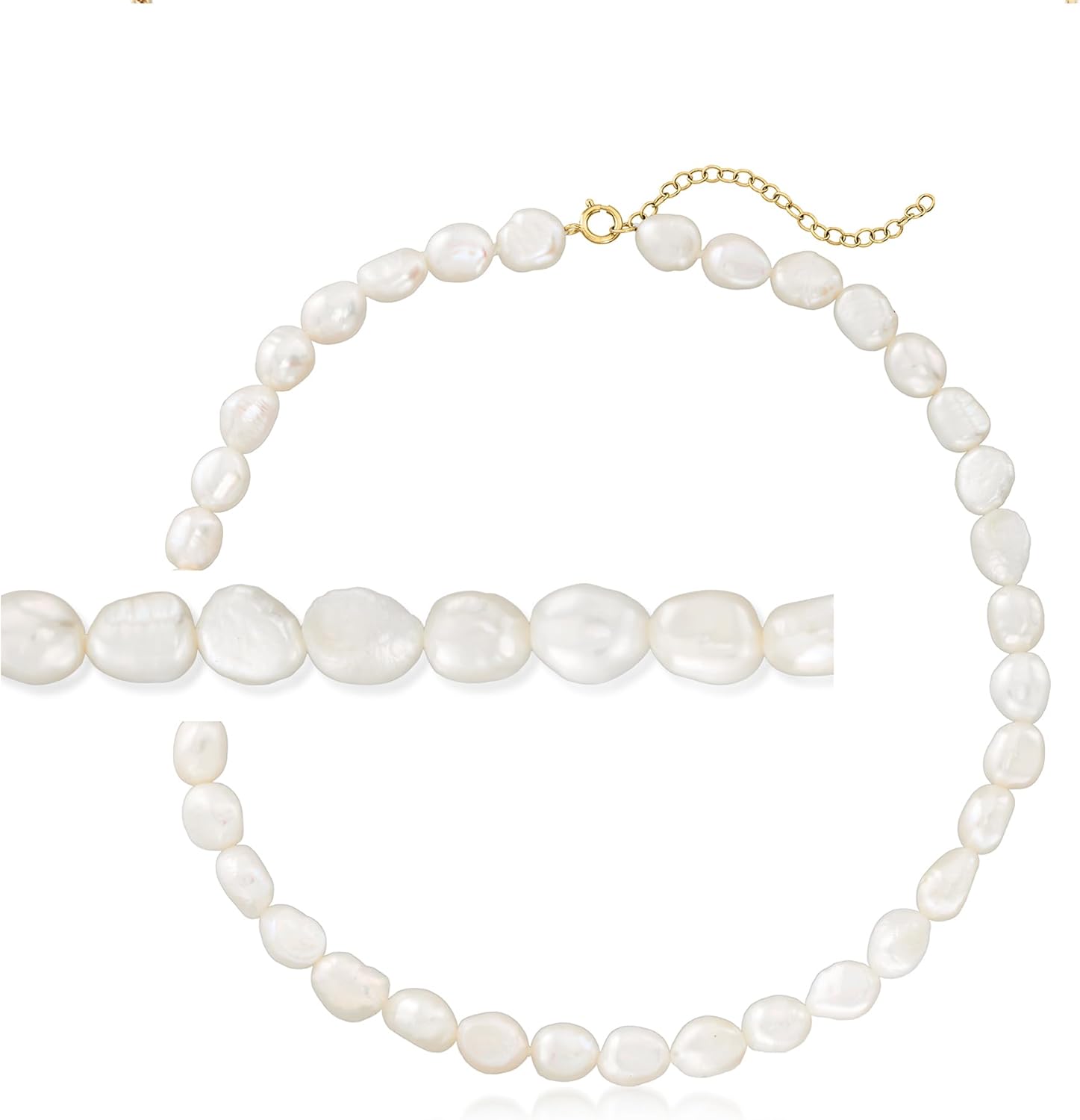 Amazon.com: Ross-Simons 6-9mm Cultured Baroque Pearl Choker Necklace With 14kt Yellow Gold. 14 ...