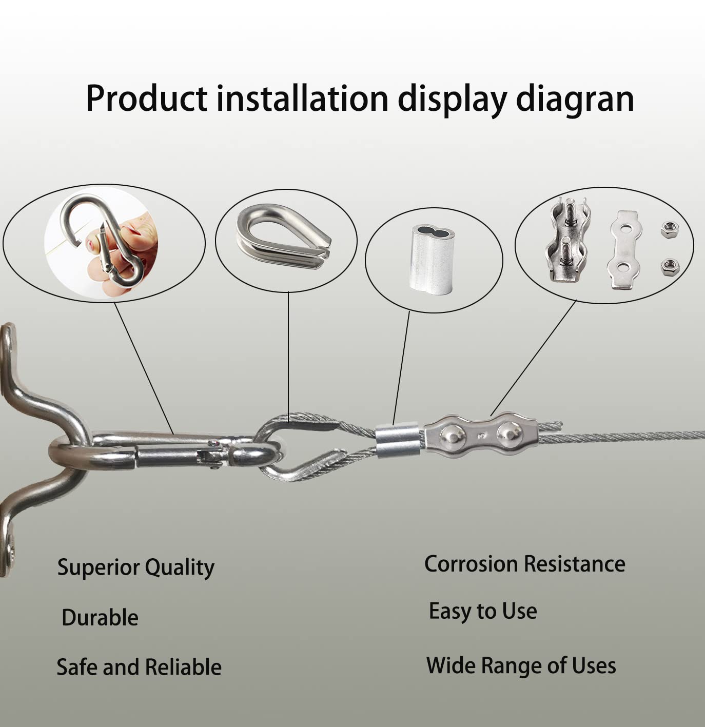 1/16" x 165 FT Wire Rope kit 304 Stainless Steel Cable Wire Vinyl ...