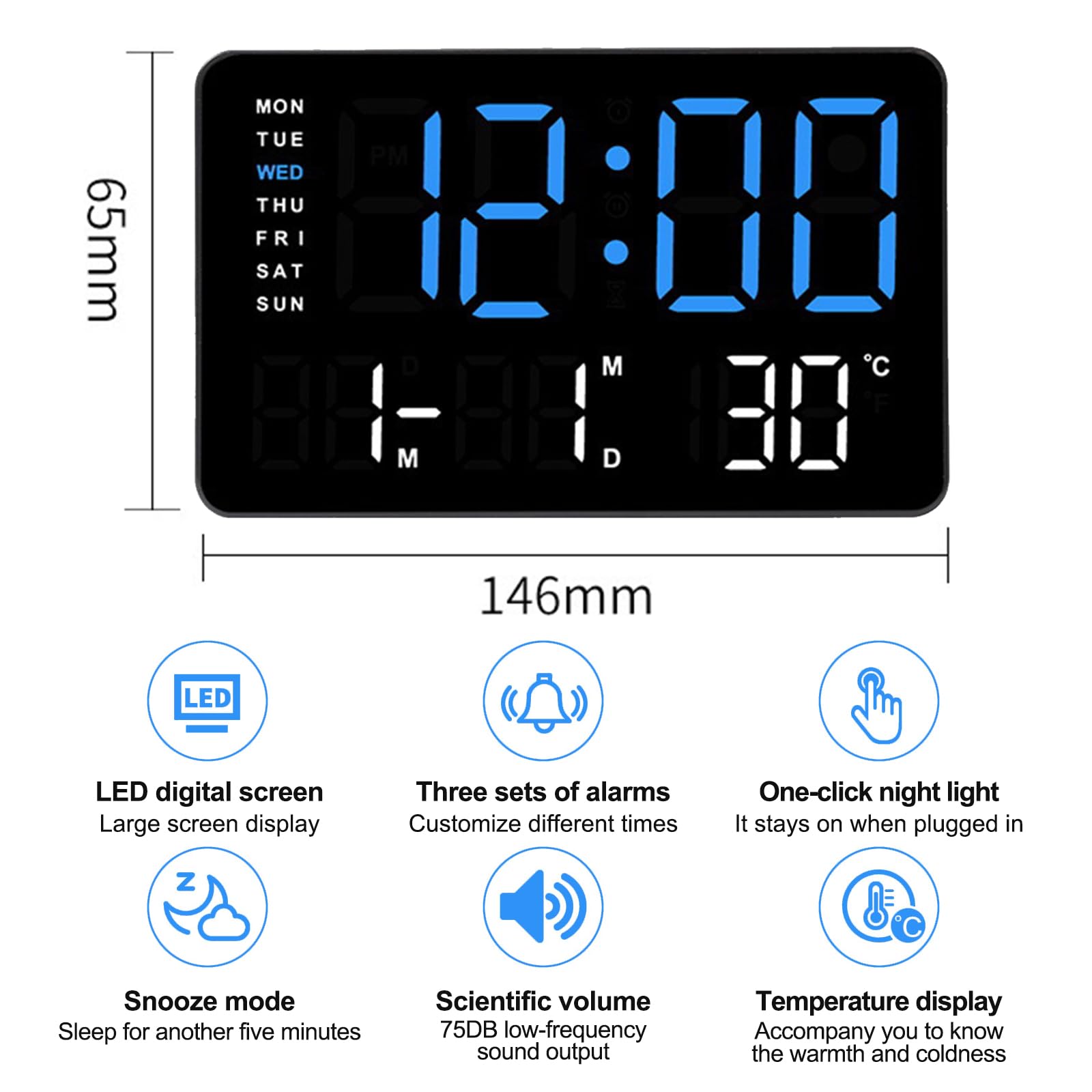 CERICAI Large Display Digital Clock for Bedroom, Dual Alarms Wall Clock ...