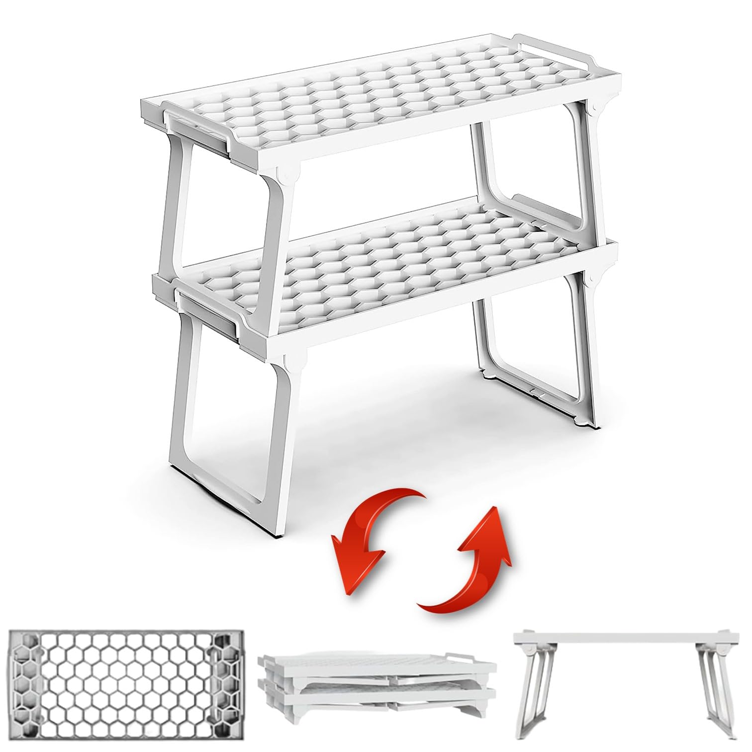 Snapklik.com : Ums Kitchen Cabinet Shelf Organizers, White Plastic ...