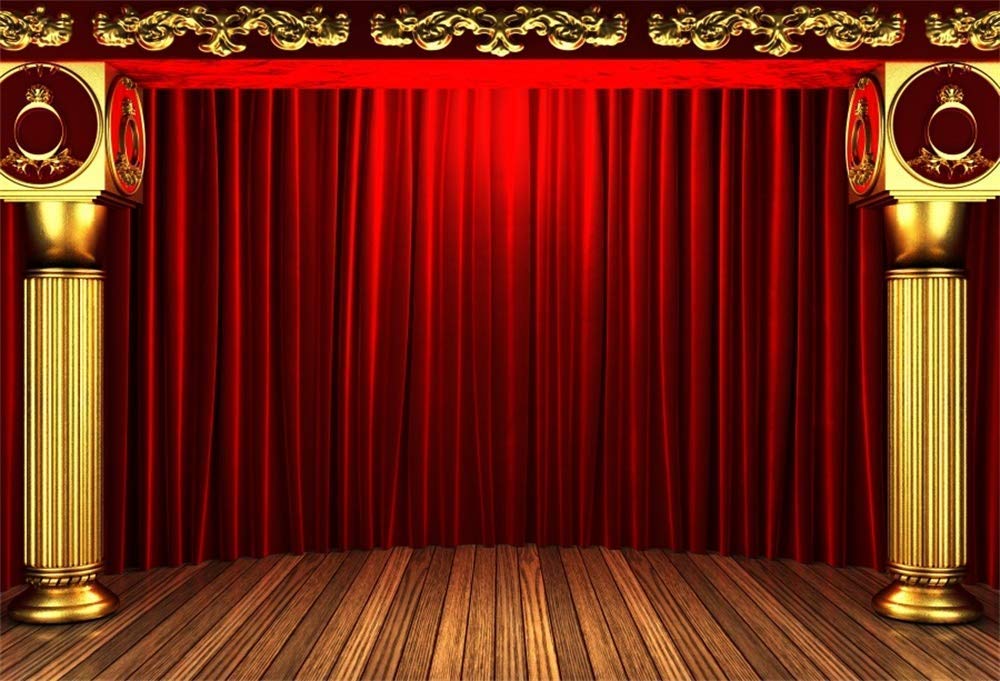 Buy 10x6.5ft Vinyl Stage Scenes Photo Backdrop Red Curtain Wood Floor ...