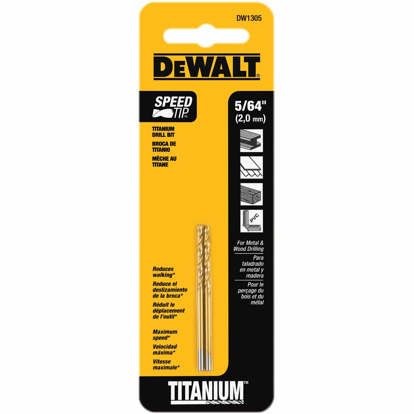 DEWALT DW1305 5/64-Inch Titanium Split Point Twist Drill Bit,Gold ...