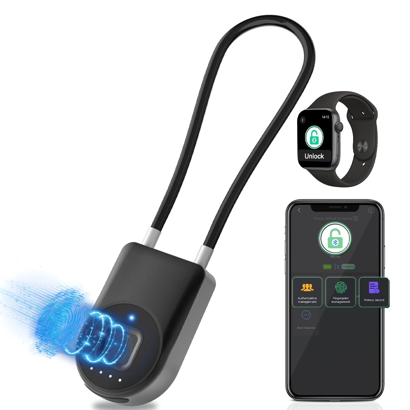 Fingerprint Cable Lock, Eseesmart Long Shackle Fingerprint Padlock with APP Control, Cabinet ...