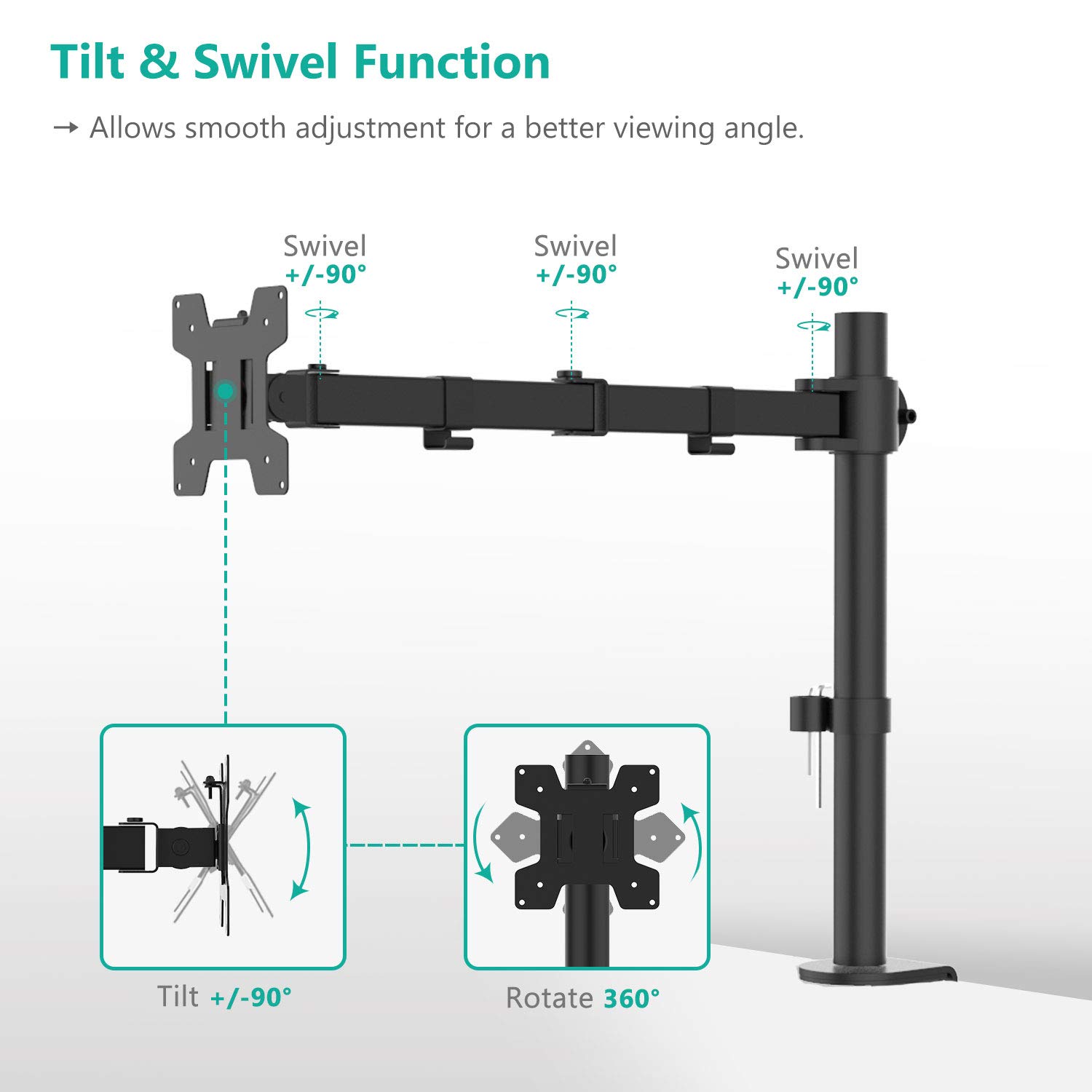 WALI Monitor Arm Mount for Desk, Single VESA Computer Desk Mount ...