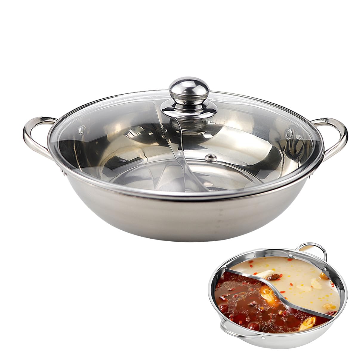 Amazon.com: 12.6 Inch Stainless Steel Divided Hot Pot Double Sauce Pot ...