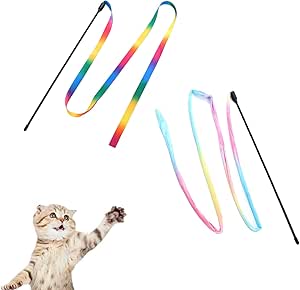 Amazon.com : 2 Pack Cat Rainbow Wand Toys, Interactive Rainbow Ribbon ...
