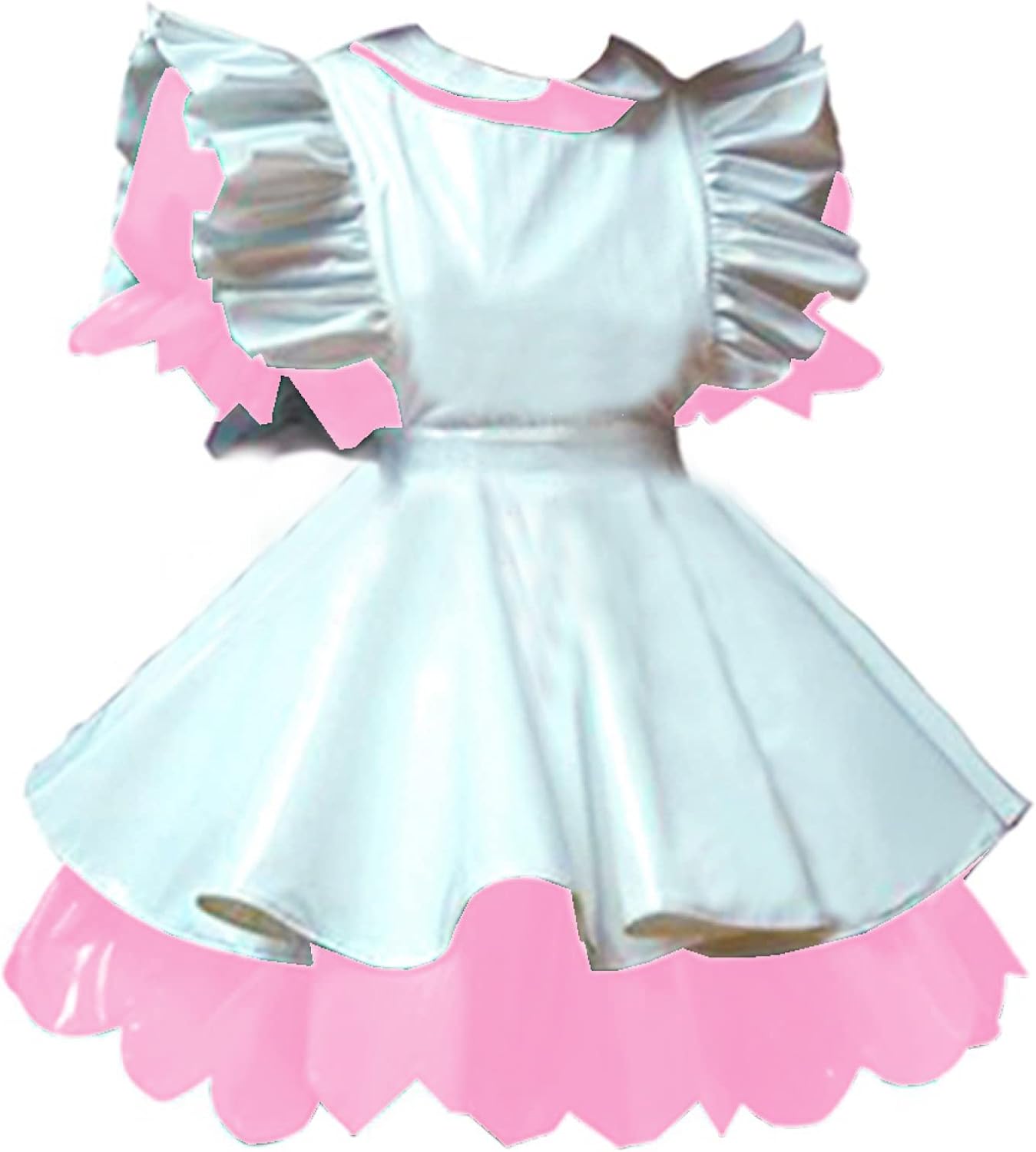 Latex PVC Uniform Women Wetlook PVC Short Puff Sleeve Mini Dress Maid ...