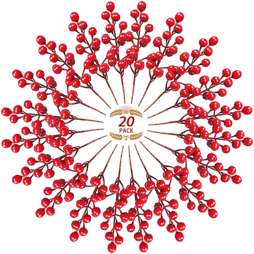 Amazon.com: Crafare 30 Pack Artificial Red Berry Stems, Burgundy Red ...