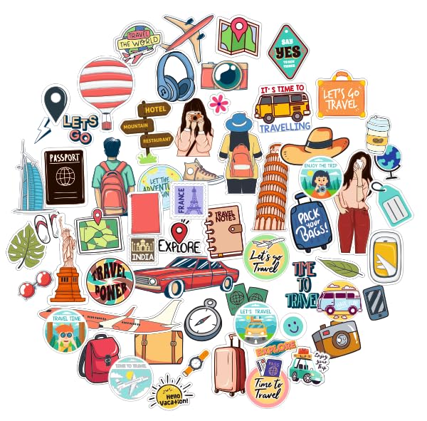 SVM CRAFT ® Pack of 60 - Travel Stickers for Laptop, Luggage Bags ...