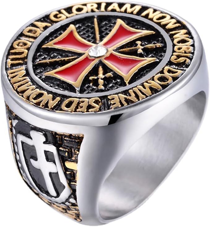 QKEOISUD Knights Templar Rings for Men,Stainless Steel Cross Ring ...