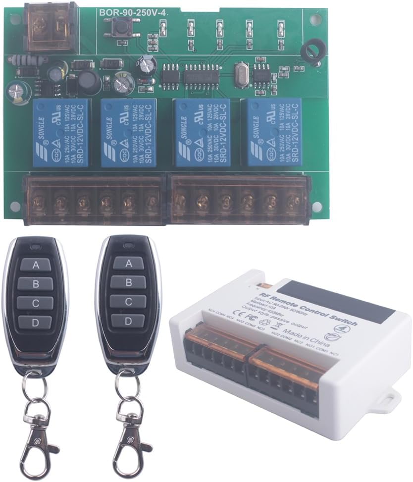 Amazon.com: QIACHIP Universal 12V 4CH Wireless Relay Remote Module ...