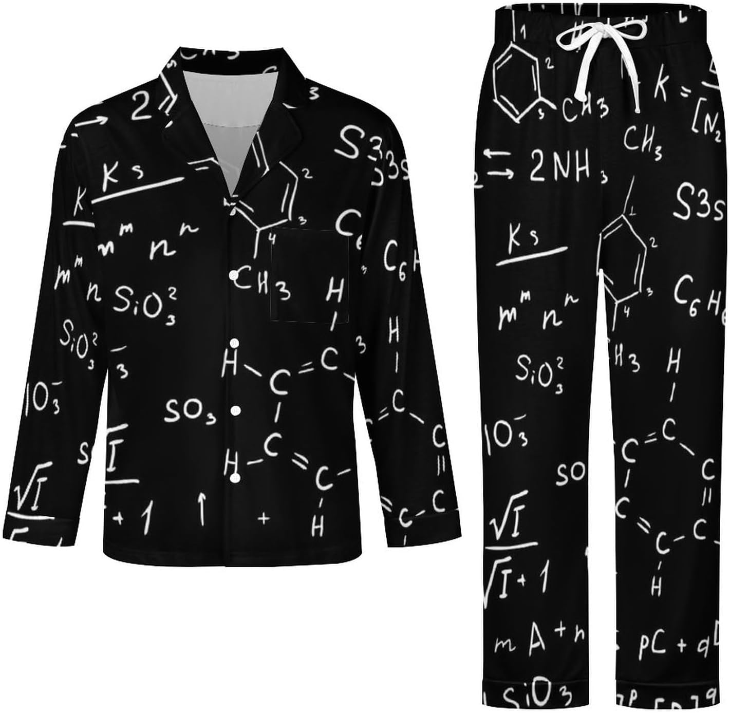 Science Chemistry Equation Mens 2-Piece Pajama Set Button Up Sleepwear ...