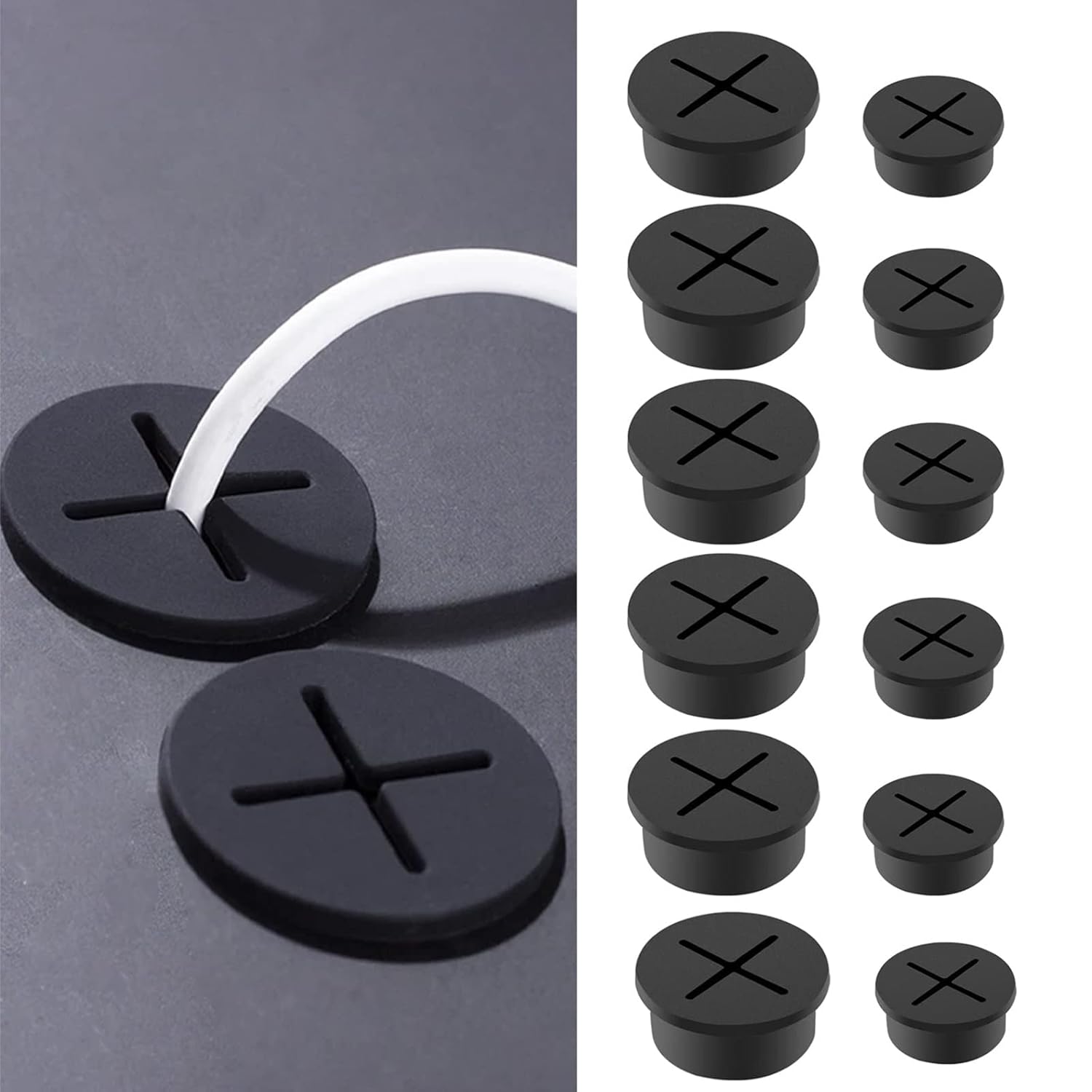 Amazon.com: GIYOMI 12PCS Black Cable Cord Grommet, 6PCS 1 Inch +6PCS 3/ ...