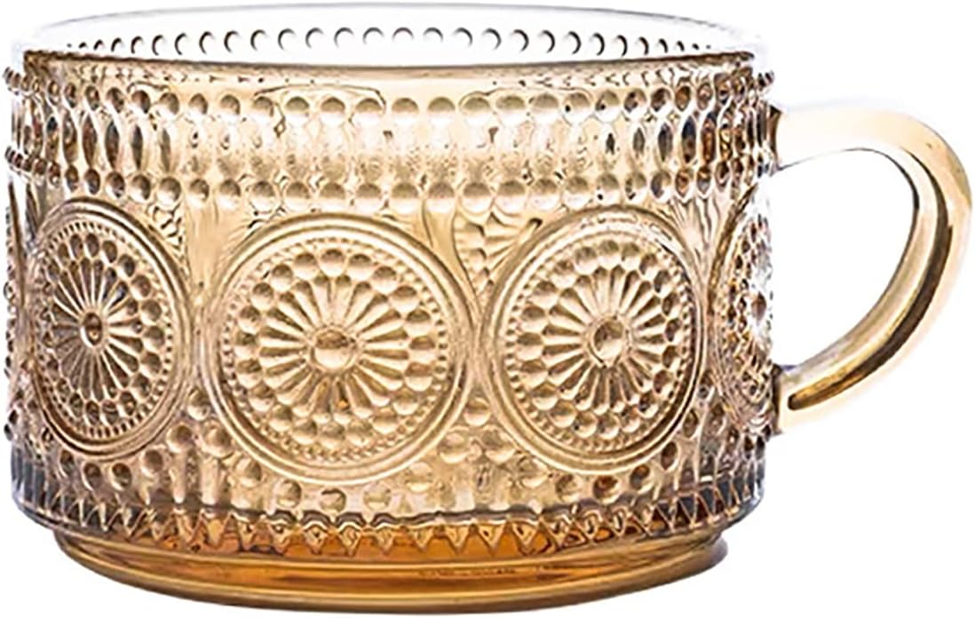 Amazon.com | LIBOOI Vintage Coffee Mugs, Transparent Embossed Glass Cup ...