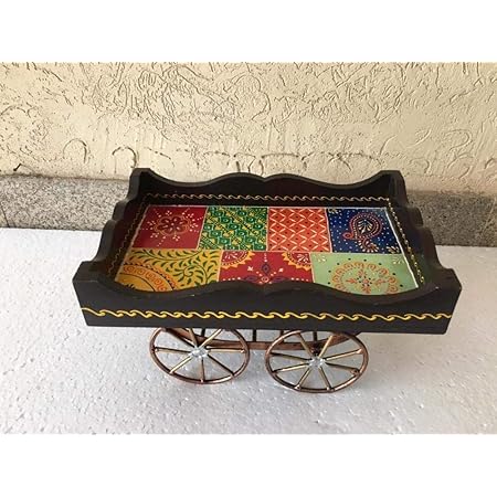 Metal thela with Wooden Tray Fruit thela Size 12x7 Inch for Dining ...