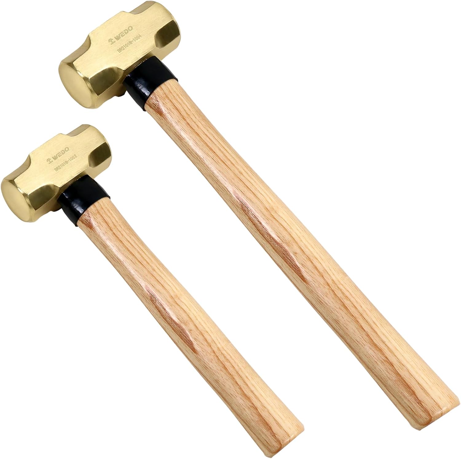 WEDO 2PCS Brass Sledge Hammer Set,1lb+3lb, Wooden Handle, Die-Forged ...