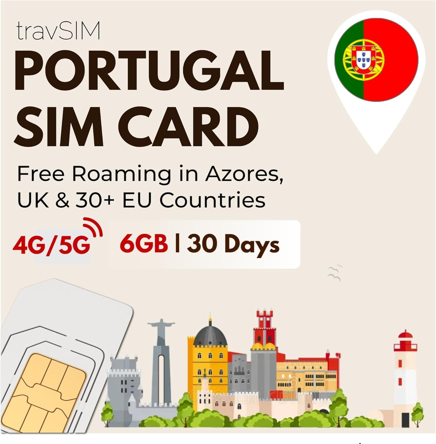 travSIM Portugal SIM Card | 6GB Data / 4G/5G speeds | Unlimited Calls ...