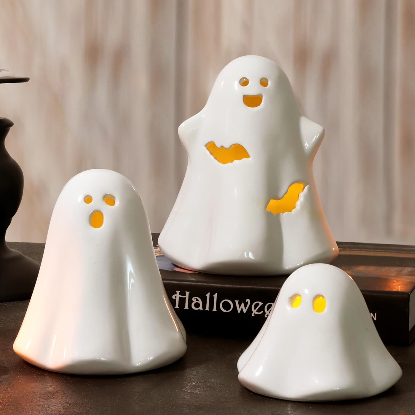 Amazon.com : Pawliss Ceramic Ghost Halloween Decorations Indoor: 3PC ...