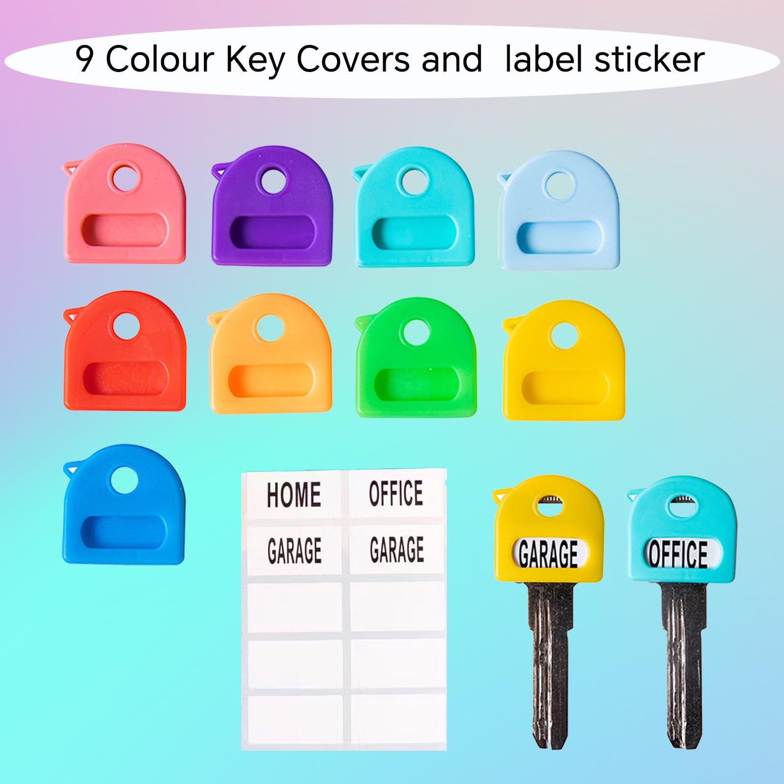 Key Covers with Labels 9 Piece Set Key Caps Easy Key Identification Key ...