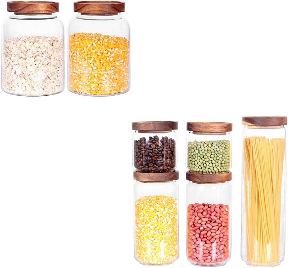 Amazon.com: Glass Canisters Set of 5 and 2 Pack 42 FL OZ Glass Food ...