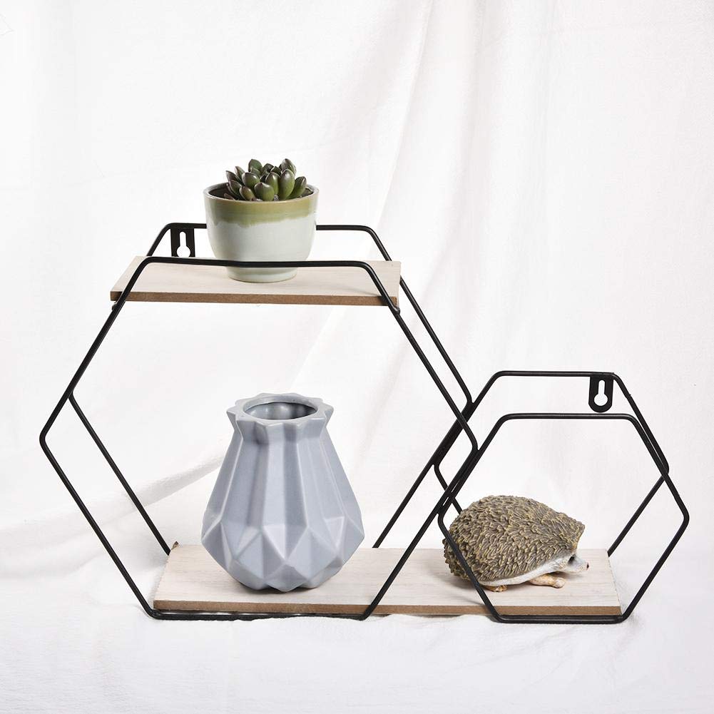 Buy Floating Shelves Wall ed Metal Wire Art Hexagon Shelves With Solid ...