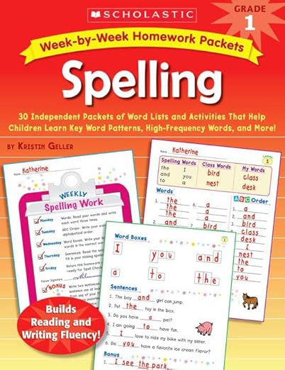 Week-by-Week Homework Packets: Spelling: Grade 1: 30 Independent ...