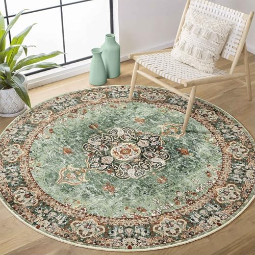 Amazon.com: MUJOO Green Round Rug 4ft,Circle Washable Area Rugs for ...