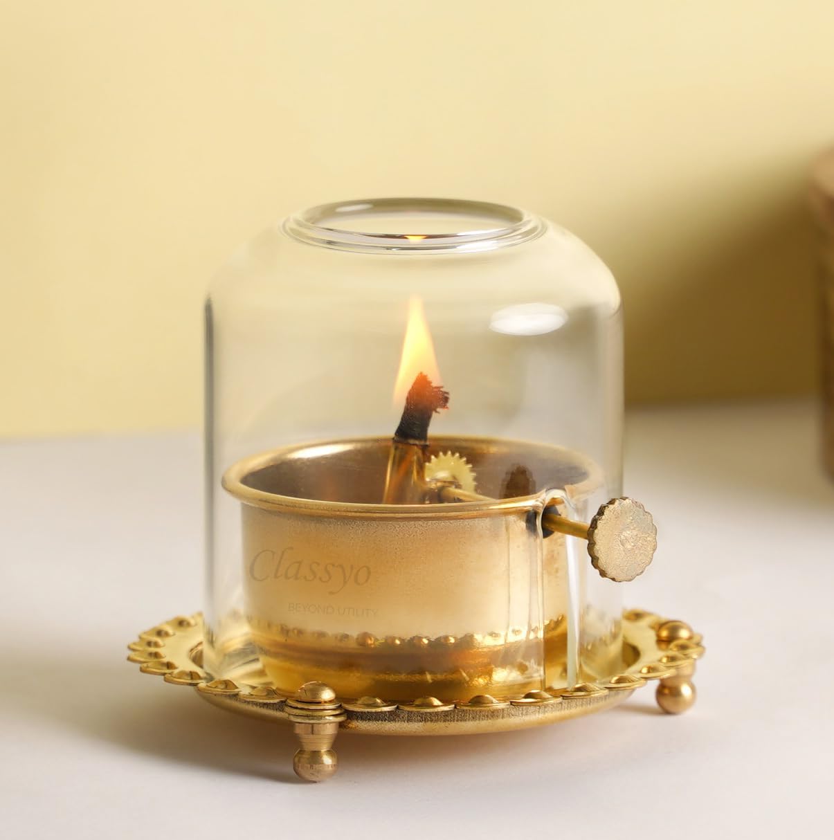 Buy Classyo Brass Akhand Diya with Adjustable Bati, with Screw Lever for Puja, Borosilicate ...