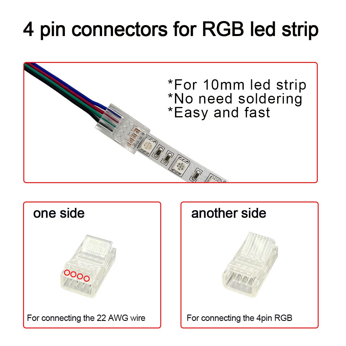Snapklik.com : HAMRVL 4 Pin RGB Cob Led Strip Light Connectors Kits For ...