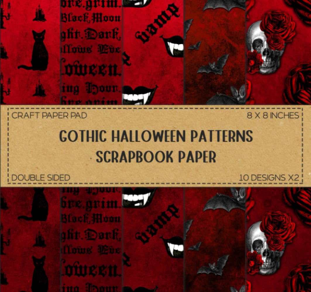 Gothic Halloween Scrapbook Paper - Vintage Themed, Red & Black Colors ...
